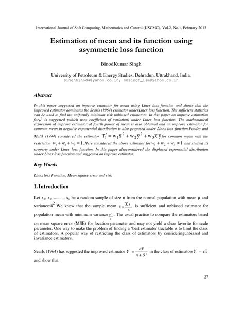 Pdf Estimation Of Mean And Its Function Using Asymmetric Loss Function