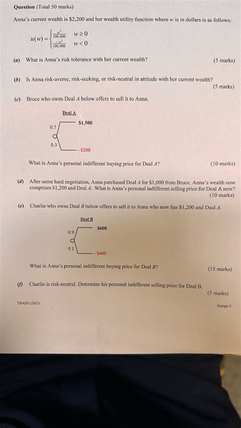 Solved Question (Total 50 marks) Anna's current wealth is | Chegg.com