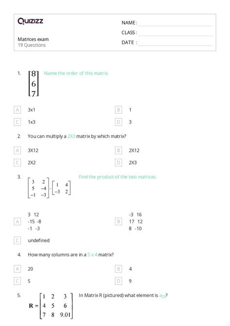 50 Matrices Worksheets On Quizizz Free And Printable