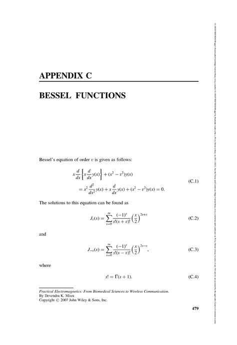 Bessel Functions Tables Appendix C Bessel Functions Bessels Equation Of Order V Is Given As