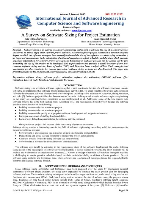 Pdf A Survey On Software Sizing For Project Estimation