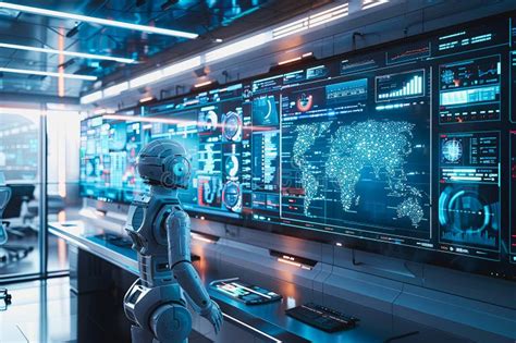 Ai Robots With Screens Displaying Real Time Data Analysis And Learning