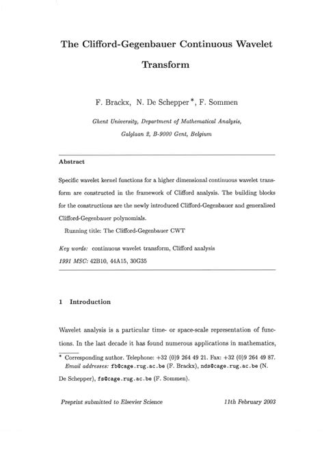 Pdf The Clifford Gegenbauer Continuous Wavelet Transform