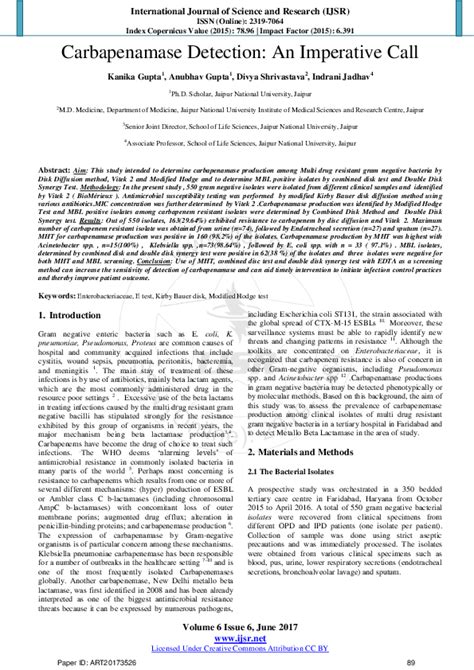 Pdf Licensed Under Creative Commons Attribution Cc By Carbapenamase Detection An Imperative Call