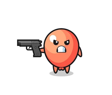 총으로 쏘는 귀여운 풍선 캐릭터 프리미엄 벡터