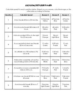 Calculating Speed Color By Number Holiday Edition By Science Works By Shannon