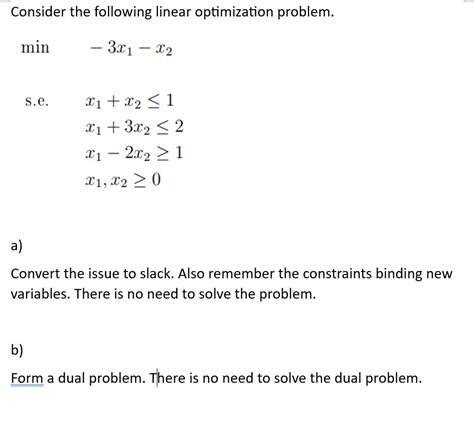 Solved Consider The Following Linear Optimization