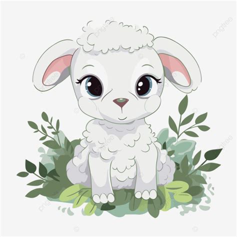 귀여운 양 벡터 스티커 클립 아트 흰색 배경에 꽃과 큰 눈을 가진 만화 어린 양 상표 클립 아트 Png 일러스트 및 벡터 에 대한 무료 다운로드 Pngtree