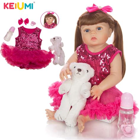 KEIUMI 인치 황갈색 리본 베이비 인형 전체 실리콘 비닐 리본돌 유아용 DIY 놀이 친구 어린이 생일 선물 인형 AliExpress
