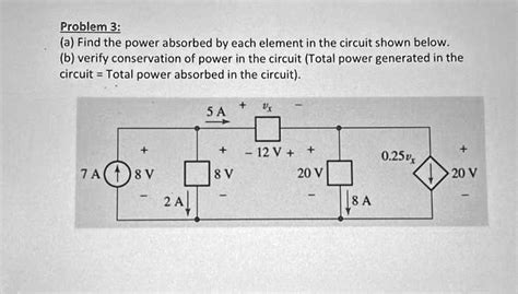 Problem A Find The Power Absorbed By Each Element In The Circuit Shown Below B Verify