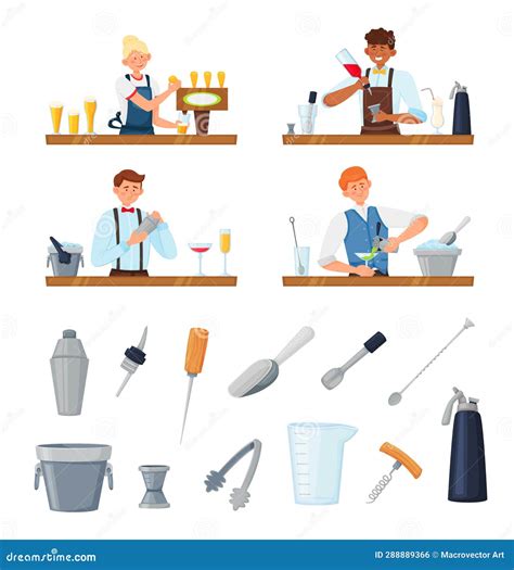 Barman Bartender Equipment Set Stock Illustration Illustration Of