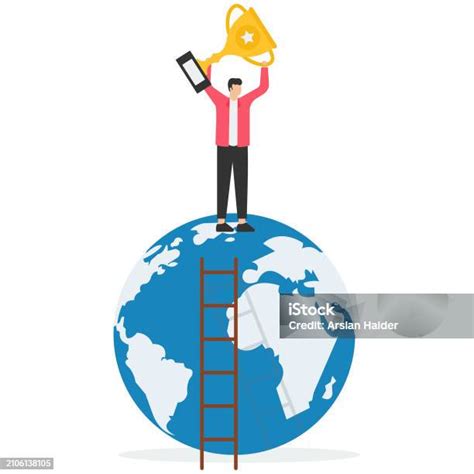 세계 또는 글로벌 비즈니스 성공 비즈니스 성장 및 확장을 위한 국제적 기회 전 세계 경력 개발 지구상에서 우승 깃발 보유 경쟁에
