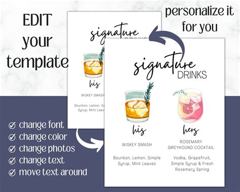 Editable Bar Menu Template Customizable Drink List For Weddings Parties And Events
