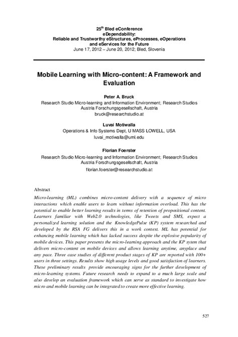 Pdf Mobile Learning With Micro Content A Framework And Evaluation