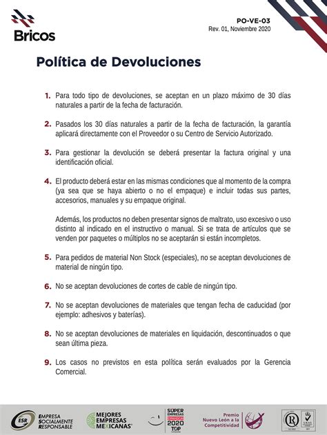 Política De Devoluciones Material Electrico Bricos