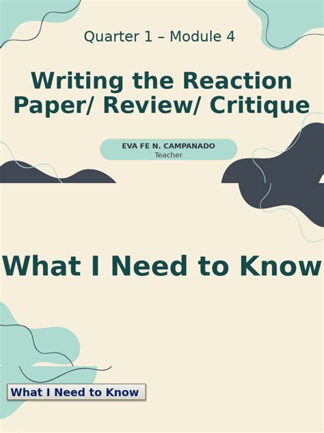 Writing The Reaction Paper Review Critique Pdf