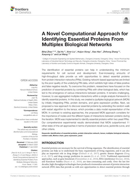 Pdf A Novel Computational Approach For Identifying Essential Proteins From Multiplex