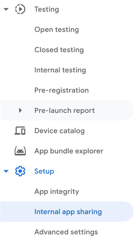 New Play Console Why Isnt Internal App Sharing Under The Testing