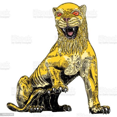 흰색 배경에 그림을 포효 호랑이 화가 으르렁 거리는 호랑이의 그림 화가 큰 고양이 벡터 갈고리 발톱에 대한 스톡 벡터 아트 및 기타 이미지 Istock