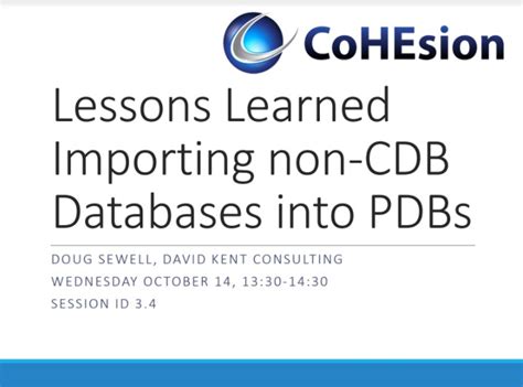 Importing Non Cdb Databases Into Pdbs │ David Kent Consulting