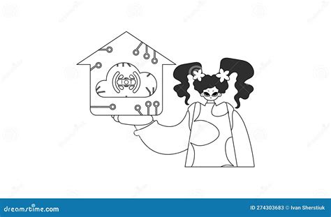 Man Grasping Iot Symbol Vector Line Art Form