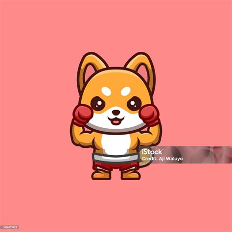 시바 이누 복서 귀여운 크리에이티브 카와이 만화 마스코트 로고 Championship에 대한 스톡 벡터 아트 및 기타 이미지 Championship 경기 스포츠 경쟁