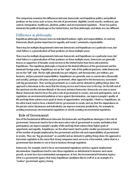 Differences Between Democrats And Republicans Pdf American Government Republican Party