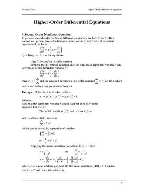 Ch5 Higher Order Differential Equation Pdf Equations Rates