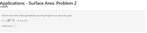 solved applications surface area problem 2 1 point find