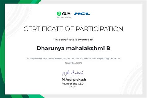 Dharunya Mahalakshmi B On Linkedin Guvi Clouddataengineering