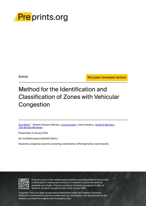 Pdf Method For The Identification And Classification Of Zones With Vehicular Congestion