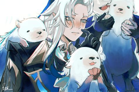 Furina Neuvillette And Leisurely Otter Genshin Impact Drawn By