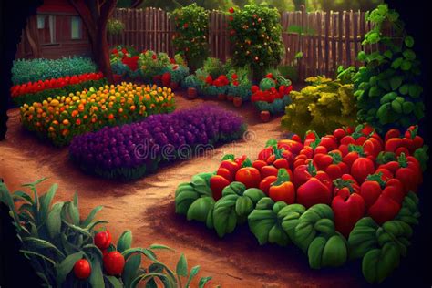 A Garden With Many Different Types Of Flowers And Plants In It Stock Illustration Illustration