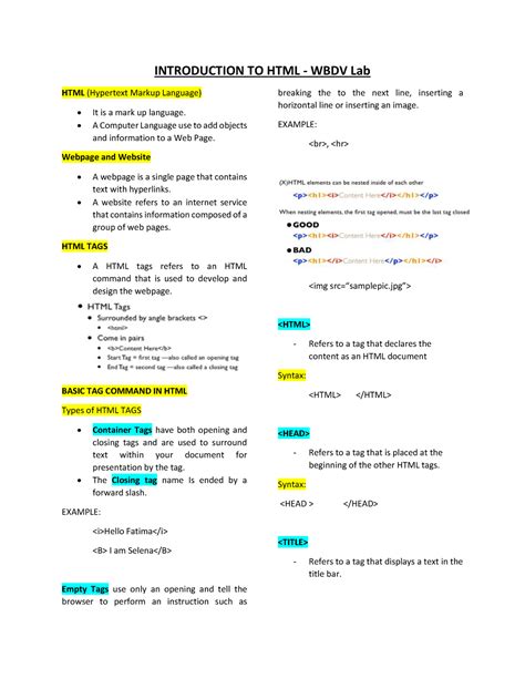 Web Development Intro To HTML INTRODUCTION TO HTML WBDV Lab HTML Hypertext Markup Language