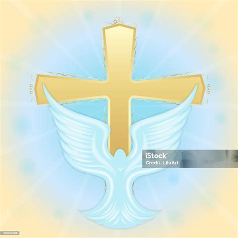예수의 세례입니다 십자가의 배경에 대하여 하늘에 비둘기 성경 기호입니다 부활절 인사 카드입니다 비둘기에 대한 스톡 벡터 아트 및 기타 이미지 Istock