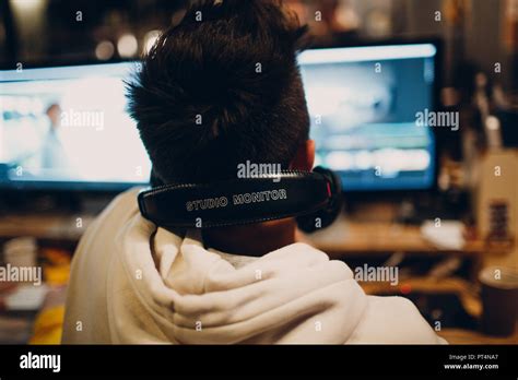 Headphones Studio Monitor Guy Stock Photo Alamy