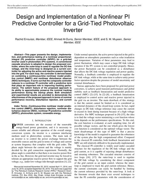 Pdf Design And Implementation Of A Nonlinear Pi Predictive Controller