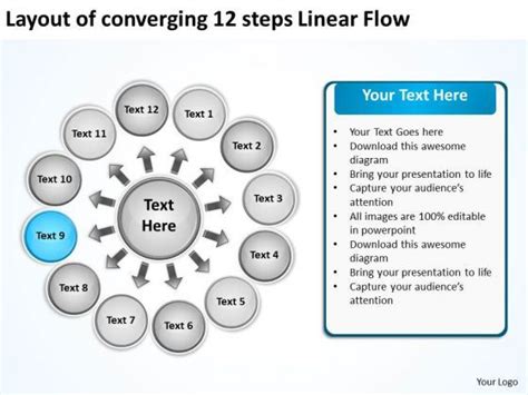 layout of converging 12 steps linear flow circular process powerpoint