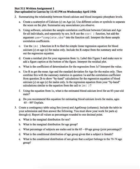 Stat 311 Written Assignment 1 Due Uploaded To Canvass