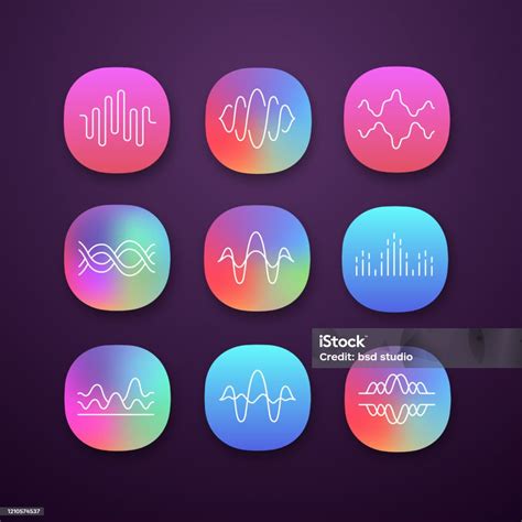 Sound And Audio Waves App Icons Set Voice Recording Radio Signal Waveforms Digital Soundwaves