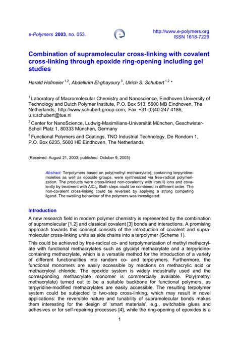 Pdf Combination Of Supramolecular Cross Linking With Covalent Cross Linking Through Epoxide