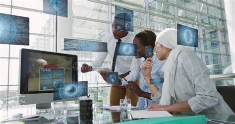 Animation Of Data Processing Over Diverse Business People In Office Stock Video Video Of