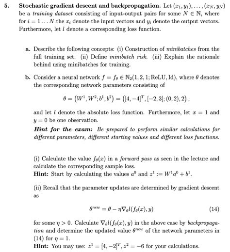 Solved Stochastic Gradient Descent And Backpropagation Let