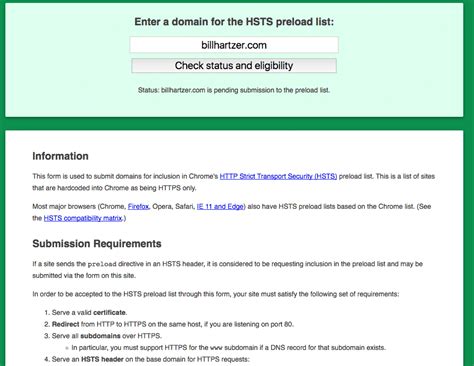 Moved To Get On The Hsts Preload List For Chrome