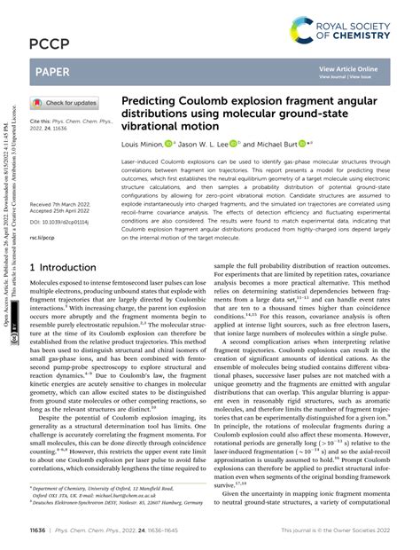 Pdf Predicting Coulomb Explosion Fragment Angular Distributions Using