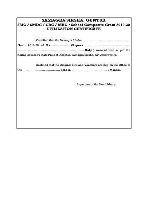 Samagra Siksha Audit Utilization Certificate 2019 20 Pdf Pdf