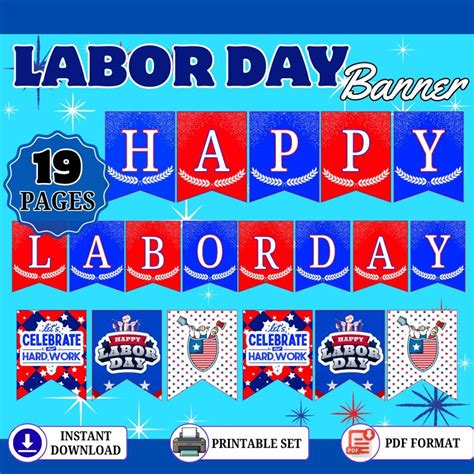 Printable Labor Day Banner Happy Labor Day Patriotic Party Décor