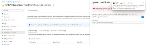 sharepoint online unable to upload a self signed certificate to our