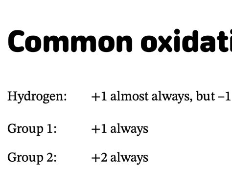 Common Oxidation Numbers For A Level Chemistry Teaching Resources