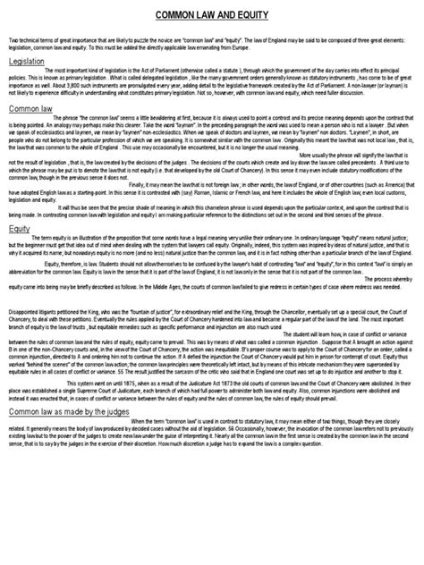 An Overview Of The Intertwined Systems Of Common Law And Equity In England Pdf Equity Law